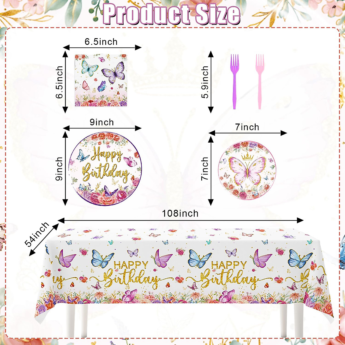 Yingoto 164pcs Butterfly Birthday Decorations Tableware Set, Butterfly Baby Shower Decorations, Butterfly Birthday Party Supplies Tableware for Girl Baby Shower Birthday Decorations