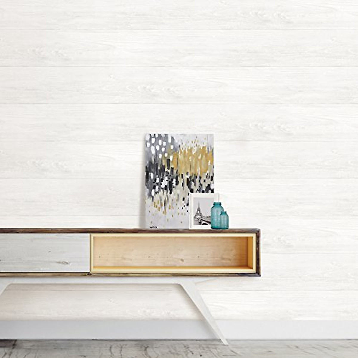 NuWallpaper NU3129 Reclaimed Shiplap Peel Stick Wallpaper, White & Off-White