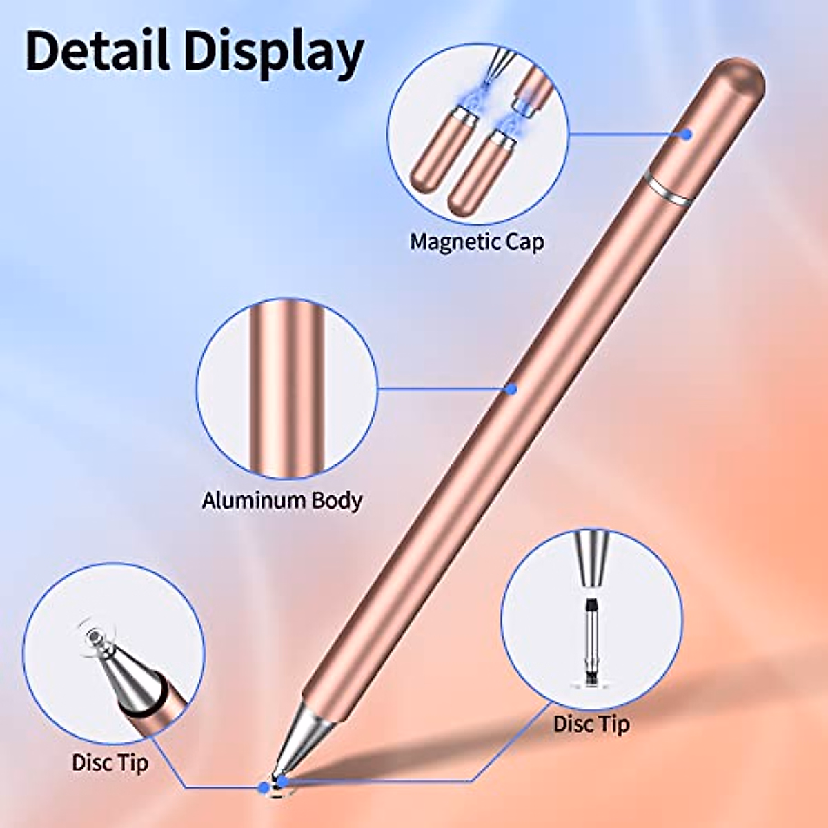 Capacitive Stylus Pen for Touch Screens, High Sensitivity Pencil Magnetism Cover Cap for iPad Pro/iPad Mini/iPad Air/iPhone Series All Capacitive Touch Screens