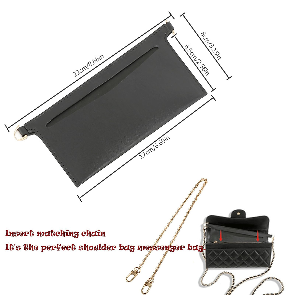 Lckaey Bag accessories kit wallet chain insert-Emily wallet for Sarah bag Crossbody inner bag 3015-black