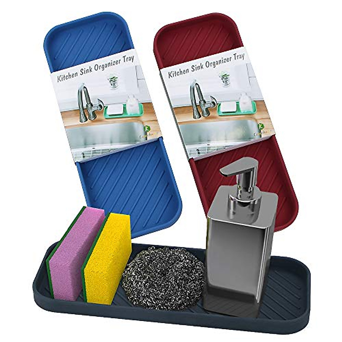 Soap Tray for Kitchen Sink, 3 Pack Silicone Sponge Holder Kitchen Sink Organizer Silicone Soap Tray Bathroom Sink Tray