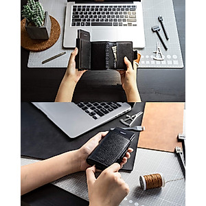 VULKIT Credit Card Holder RFID Blocking Leather Automatic Pop Up Wallet Magnetic Wallet Double Card Case for Men and Women Cross Black