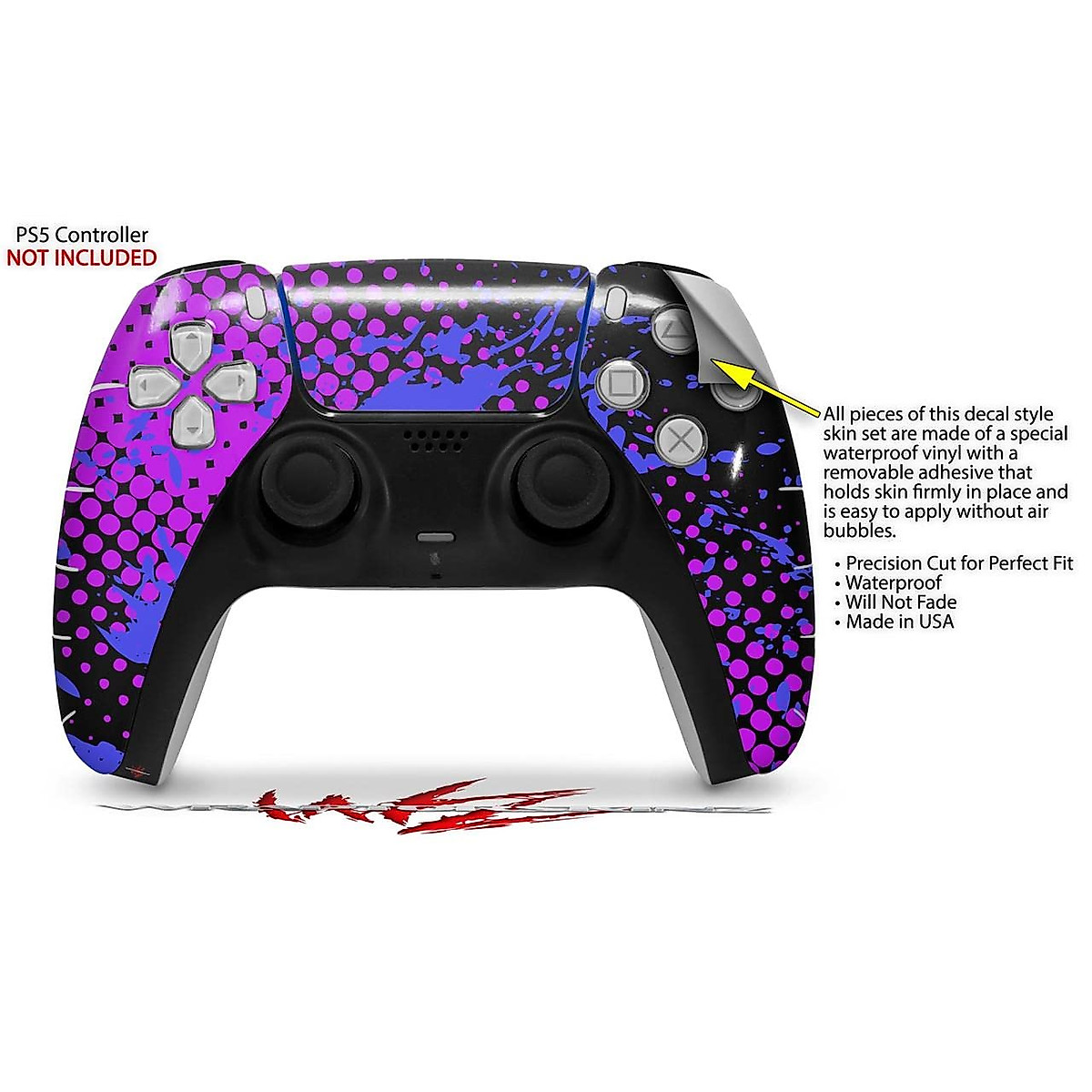 WraptorSkinz Skin Wrap compatible with Sony PS5 DualSense Controller Halftone Splatter Blue Hot Pink (CONTROLLER NOT INCLUDED)