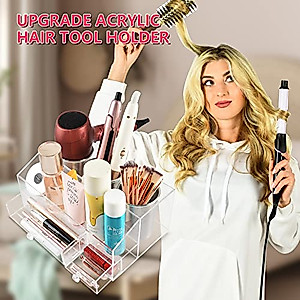 Hair Tool Organizer, Acrylic Hair Dryer Holder with 2 Drawers Hair Product Organizer for Bathroom Countertop Hair Styling Accessories & Hot Tool Organizer for Blow Dryer,Flat Irons, Curling Iron