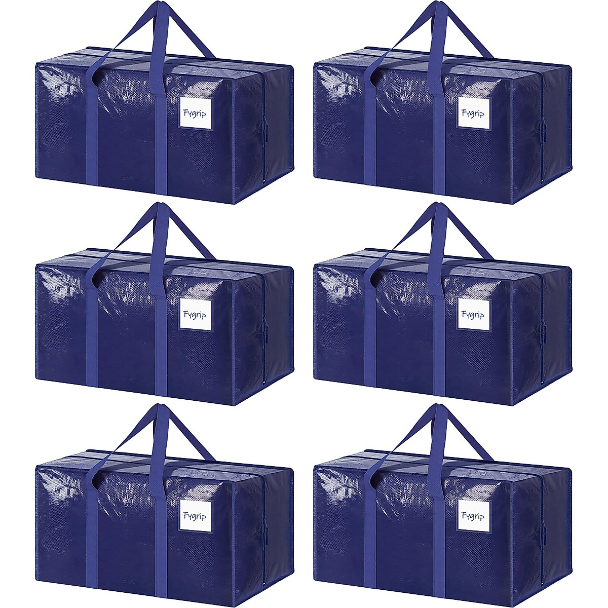 6 Pack Extra Heavy Duty Large Moving Bags with Strong Zipper & Comfortable Handles, Sturdy & Durable Clothes Storage Bags Totes Bins, Blue Packing Moving Boxes for College Supplies, Dark Blue
