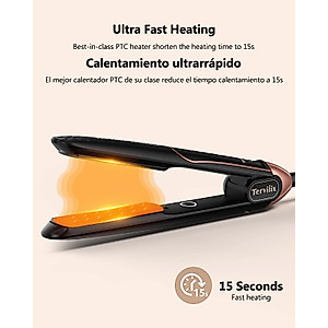 Terviiix Plancha De Cabello Professional 450°F, Non-Snagging Ceramic Flat Iron Hair Straightener 1 inch, 3X Less Damage Hair Iron Straightener and Curler, 15s Fast Heating, 5 Adjustable Heats