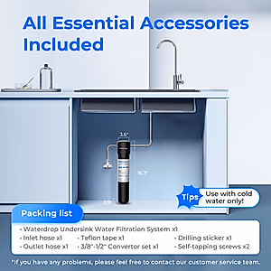 Waterdrop UA-5Y 5 Years Under Sink Water Filter System, Ultra Long Life, Reduces Lead, Chlorine, Bad Taste & Odor, Under Counter Water Filter Direct Connect to Kitchen Faucet