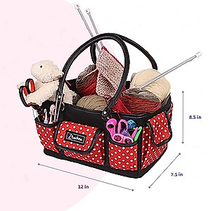 Zruchno Craft Bag Organizer Tote, Multi-Functional Carrying Bag with Handles and Pockets, for Sewing,Scrapbooking, Art, Craft,School or Office,Polka dot print