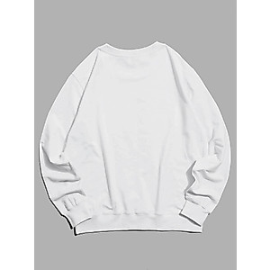 WDIRARA Men's Cartoon Dinosaur Graphic Print Long Sleeve Round Neck Sweatshirt White M