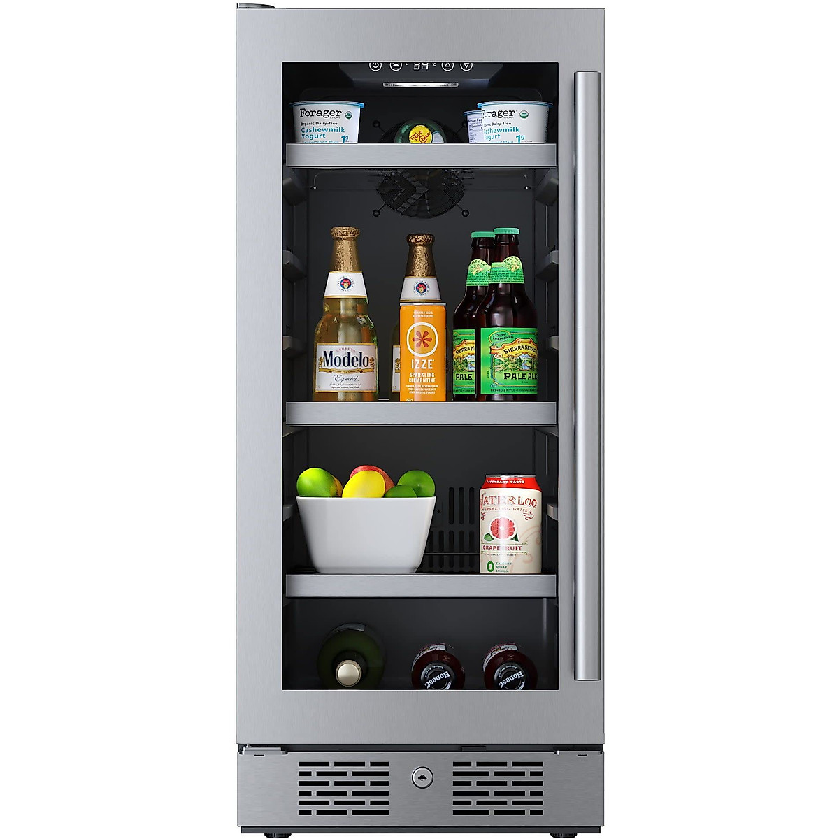 Avallon ABR152LH 15 Inch Wide 86 Can Beverage Center with LED Lighting Door Lock and Left Hinge - Stainless Steel