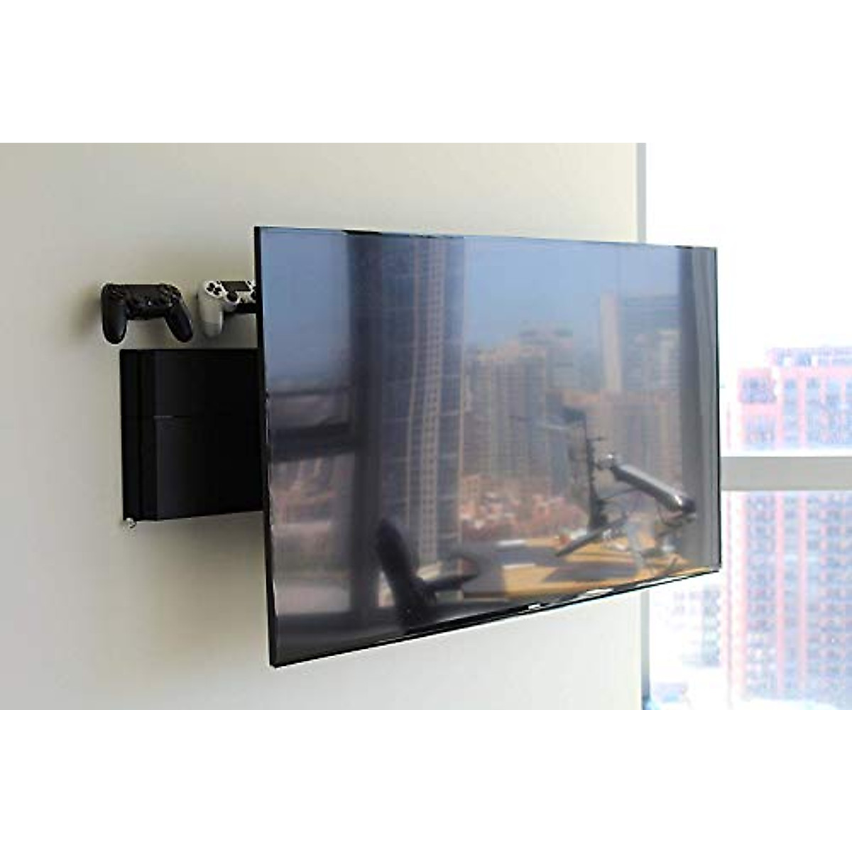 HumanCentric PS4 Mount for PS4 Original (Fat Version 2013- mid 2016 Model) + 2 Controller Mounts Bundle (Black) Mount on The Wall or on The Back of The TV