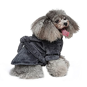 CheeseandU Dog Bathrobe for Small Dogs Winter Luxury Soft Flannel Thickened Hooded Pajamas Quick Drying and Super Absorbent Dog Bath Towel Soft Pet Nightwear for Puppy Small Dogs Cats,Grey