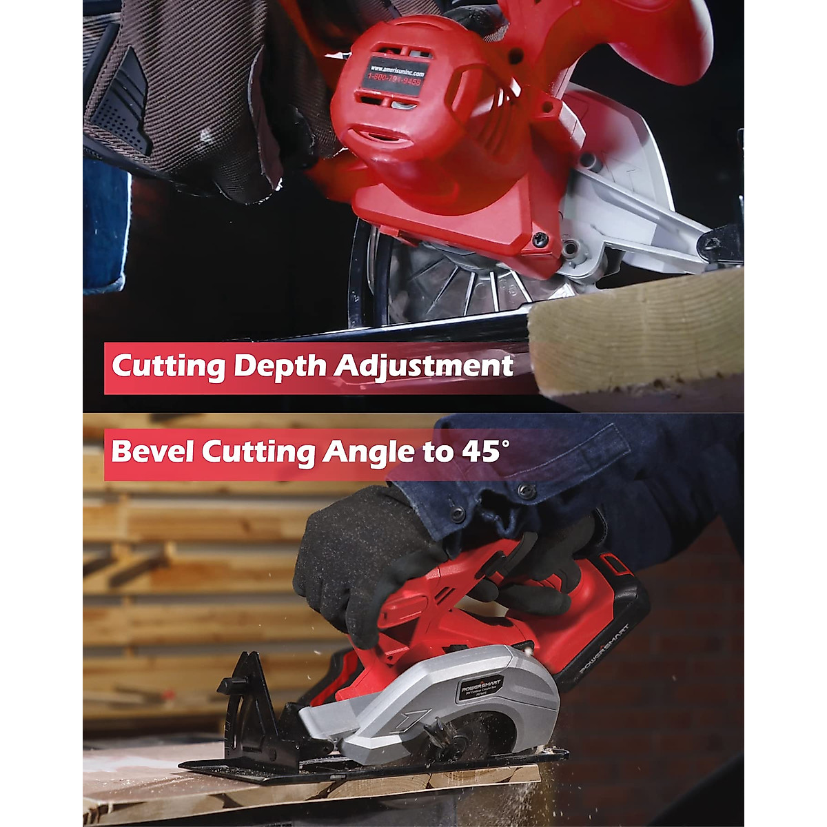 PowerSmart 20V 5-1/2 Inch Cordless Circular Saw with 1.5Ah Battery and Fast Charger, 3800RPM, Max Cutting Depth 1-7/16”(45°), 1-5/8”(90°)