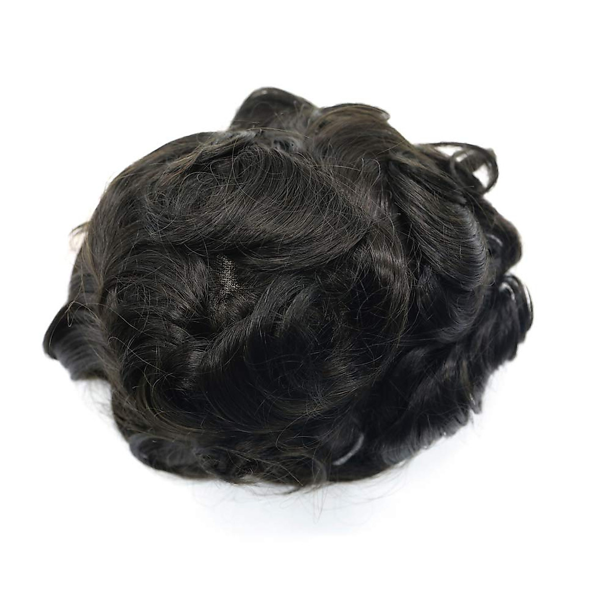 LHC Fine Mono Mens Toupee Natural Hairline Real Remy Human Hair System Clear Poly Skin Around Hairpiece Monofilament Wig (6 * 9, 1B Off Black 120%)