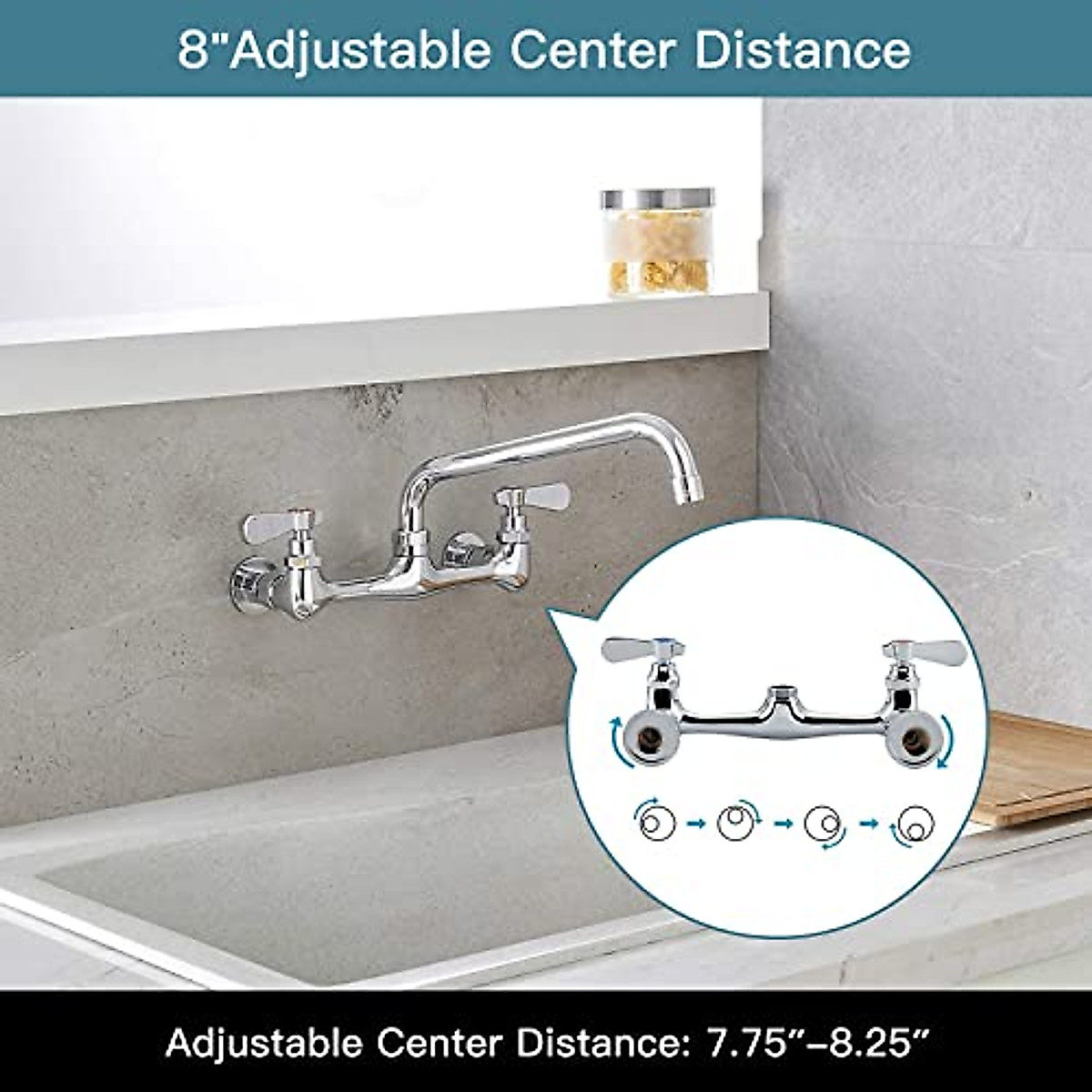 Evolvegoods Kitchen Sink Faucet with 10 Inch Swivel Spout Commercial Centerset Sink 2 Handle Polished Chrome Utility Laundry Restaurant rv Kitchen Faucets Wall Mount