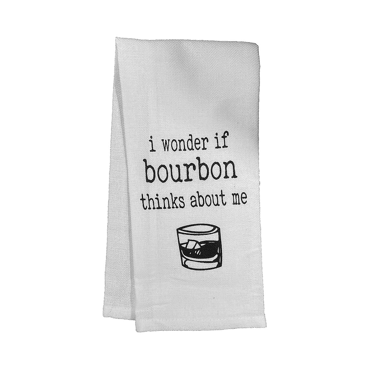I Wonder If Bourbon Thinks About Me Tea Towel | Dish Towels with Funny Bourbon Whiskey Sayings are Perfect for Home, Bar, or Kitchen | Funny Gift for Old Fashioned Cocktail Lovers