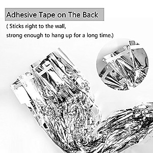 Zealor 8 Pack Foil Curtains Metallic Fringe Curtains Shimmer Curtain for Birthday Wedding Party Christmas Decorations (Silver)
