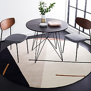 SAFAVIEH Fifth Avenue Collection 3' Round Ivory/Black FTV110A Handmade Minimalist Mid-Century Modern Abstract Premium New Zealand Wool Entryway Foyer Living Room Bedroom Kitchen Area Rug