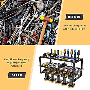 Rldnsndk Power Tool Organizer, 3 Layers Heavy Duty Metal Tool Shelf, Garage Organization With 5 Drill Holders, Wall Mount Tool Organizers and Storage for Cordless Drill Charging Station & Power Tools