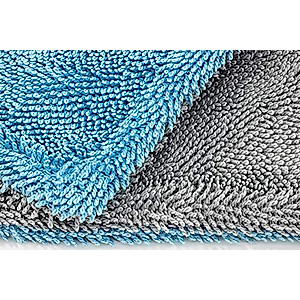 [Dreadnought XL] Microfiber Car-Drying Towel, Superior Absorbency for Drying Cars, Trucks, and SUVs, Double-Twist Pile, One-Pass Vehicle-Drying Towel (20"x40", Blue/Gray) 1-Pack