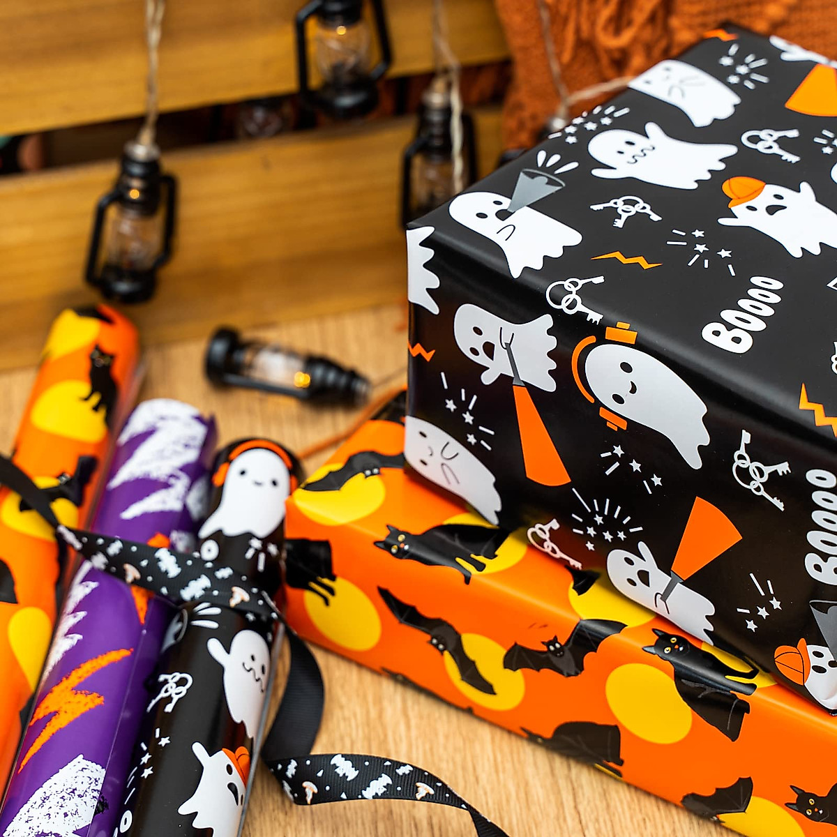 MAYPLUSS Wrapping Paper Roll - Mini Roll - 17 inch X 120 inch Per roll - 3 Different Halloween Party Gift Wrap(42.3 sq.ft.ttl)