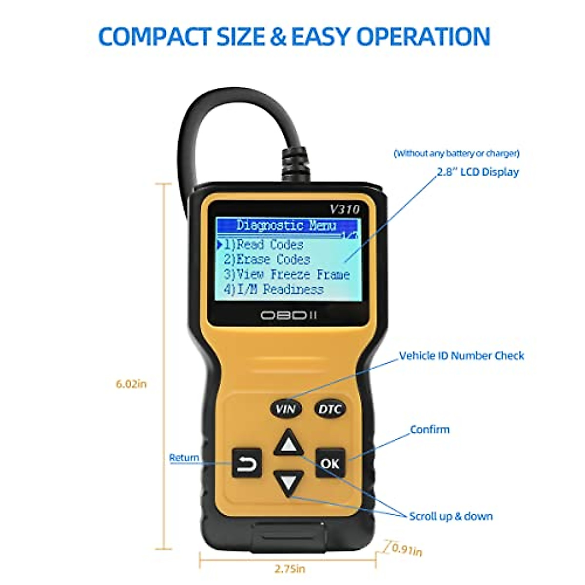 YAKEFLY Universal OBD2 Scanner,Car Engine Fault Code Reader CAN Diagnostic Scan Tool Scanner Diagnostic Tool,Car Scanner Vehicle Engine Code，to Check Engine Light.