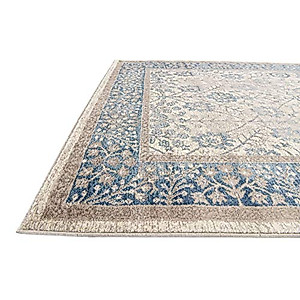 Unique Loom Salzburg Collection Area Rug - Gneis (5' Square, Cream/ Light Blue)