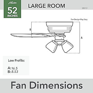 Hunter Hartland Low Profile Indoor Ceiling Fan with LED Lights and Pull Chain, 52", Noble Bronze