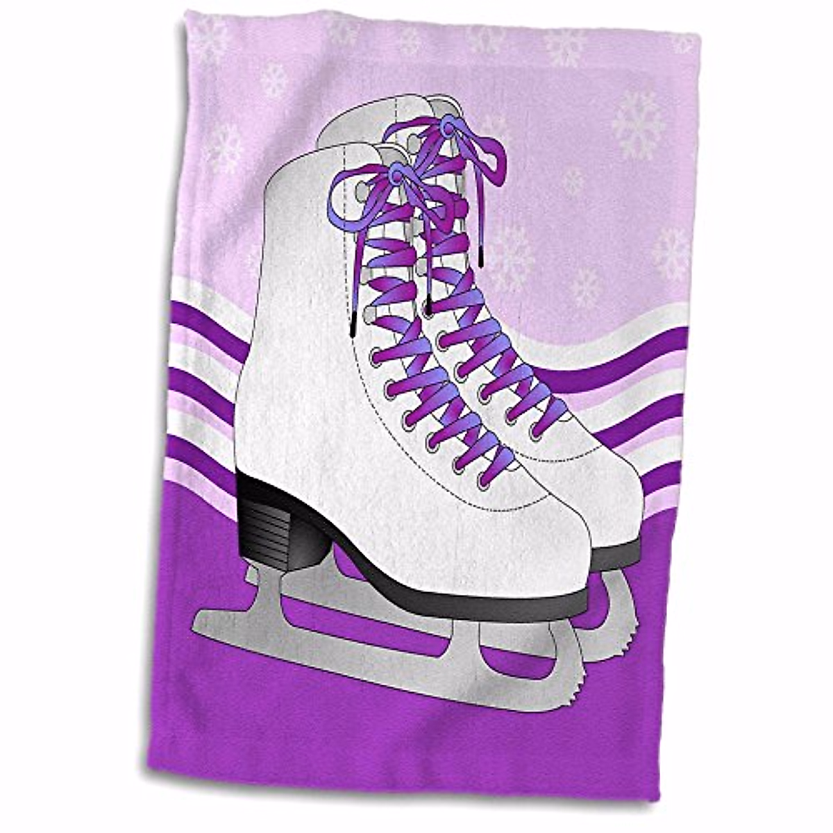 3D Rose Pair of Purple Ice Skates On Snowflake Background Hand/Sports Towel, 15 x 22