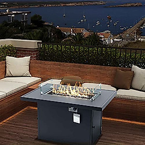 JHSDFOUIH Aluminum Alloy Fire Pit Table with Glass Wind Guard, 55000 BTU Auto-Ignition Propane Gas Firepit Table with Black Stove Stone, for Outdoor Garden Patio