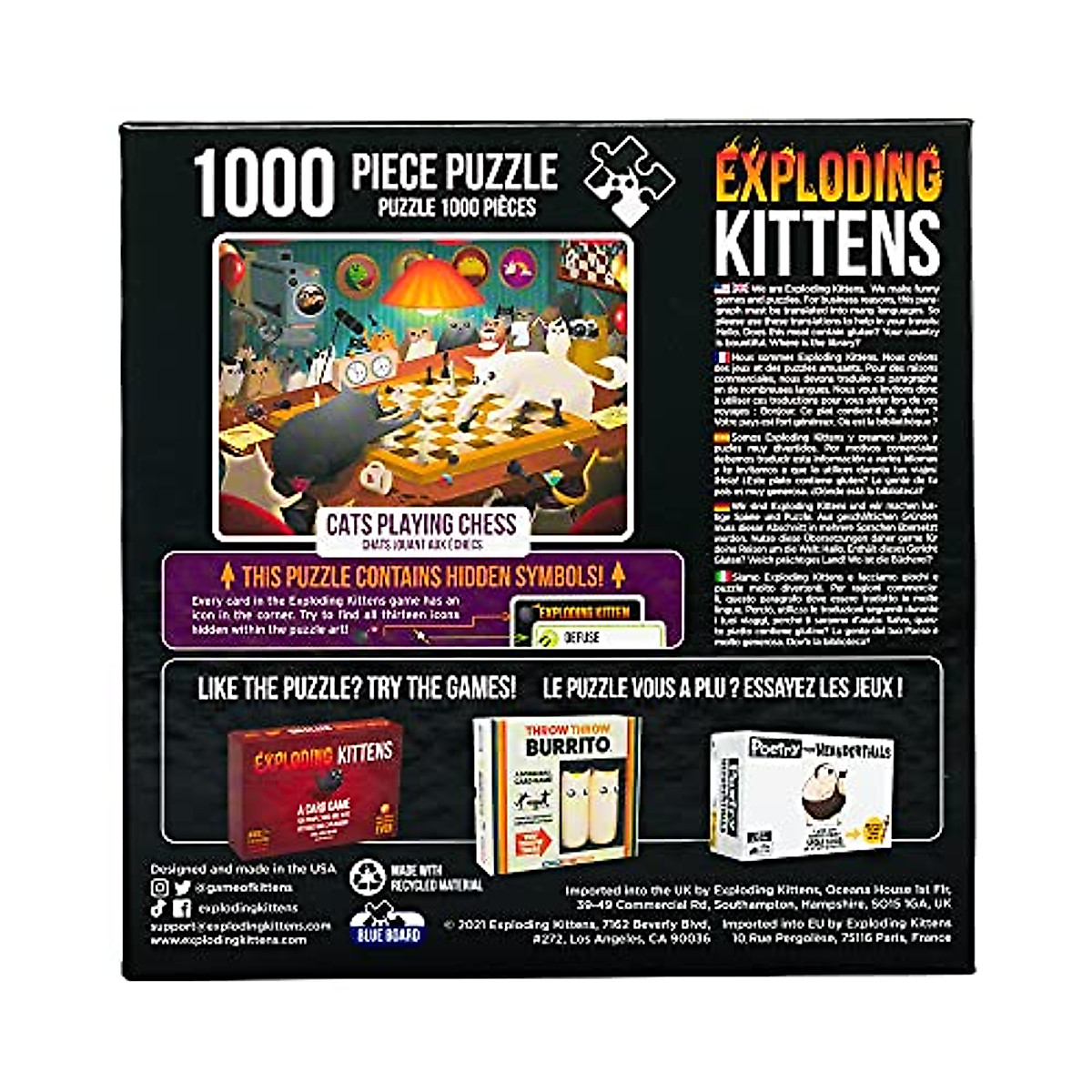 Cats Playing Chess Jigsaw Puzzle by Exploding Kittens - 1000 Pieces, Ideal for Adults, Teens, and Kids - A Funny and Artistic Cat-Themed Puzzle