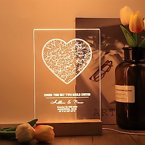 ALBK Custom Star Map - Personalized Star Constellation Map with Light Art Print Acrylic Plaque Led Gift for Special Date Couples Anniversary Engagement Birthday Heart Shape