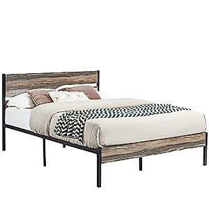 VECELO Queen Size Platform Bed Frame with Wood Headboard, Strong Metal Slats Support Mattress Foundation, No Box Spring Needed