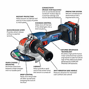 BOSCH GWX18V-13CB14 PROFACTOR™ 18V X-LOCK Connected-Ready 5 – 6 In. Angle Grinder Kit with (1) CORE18V® 8 Ah High Power Battery