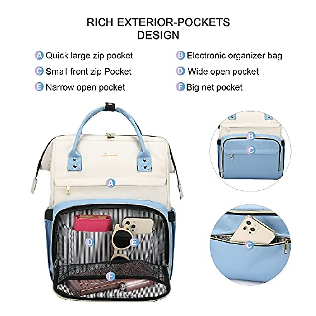 LOVEVOOK Laptop Backpack for Women Fashion Business Computer Backpacks Travel Bags Purse Doctor Nurse Work Backpack with USB Port, Fits 15.6-Inch Laptop Beige-Light Blue