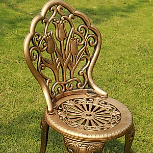 VANZUNE Tulip Bistro Table and Chairs Set 3 Piece Bistro Set Outdoor Patio Bistro Set Patio Table Set with Umbrella Hole for Balcony Backyard Patio Garden,Copper Color