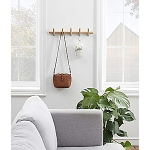 HOMEAMY Wood Coat Rack Modern Wall Mounted Hat and Towel Hanger Wooden Hooks Robe Racks with Pegs for Bedroom Bathroom and Entryway Durable, Easy Assembly, Classic Design (5 Hook)