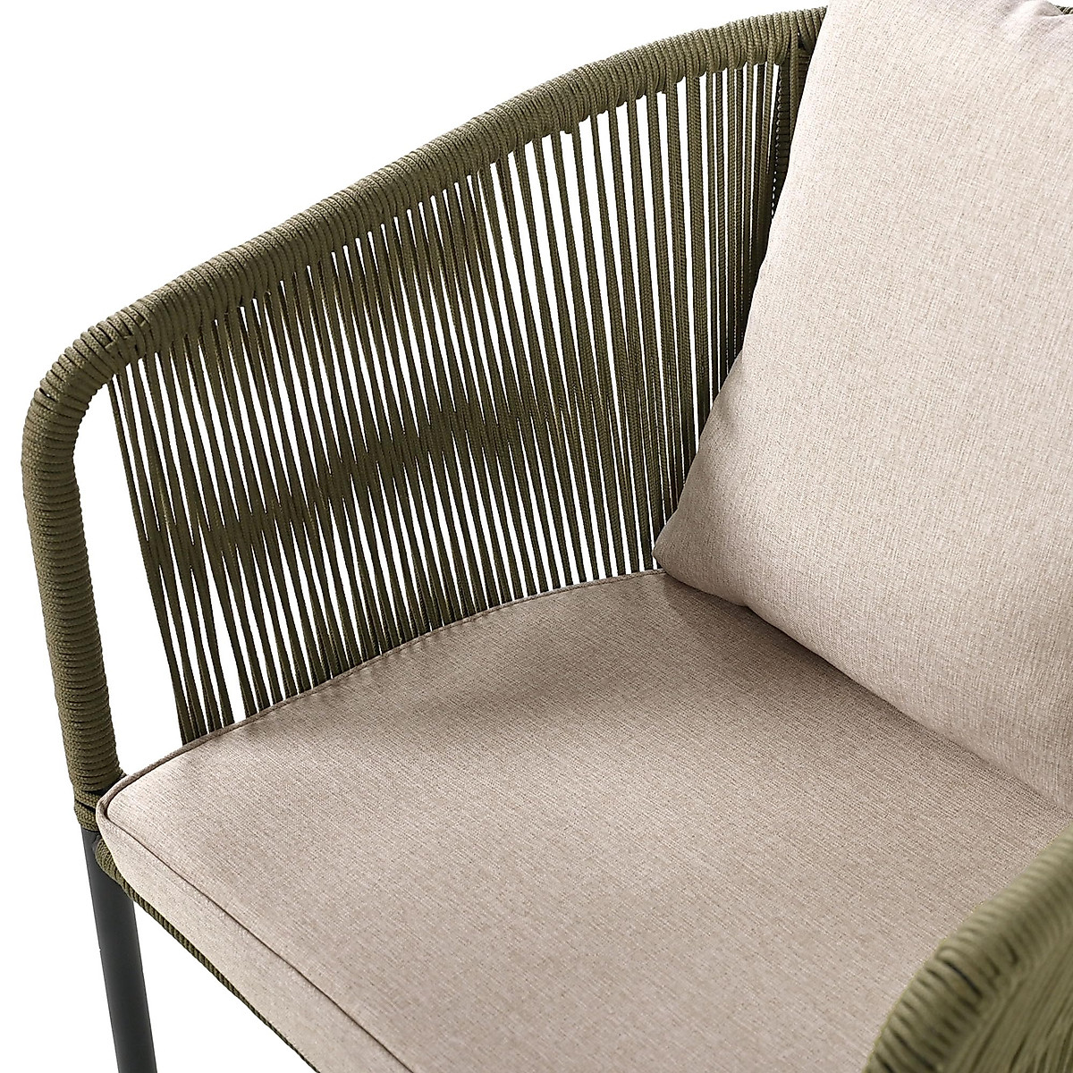 7 Piece Outdoor Patio Dining Set, All-Weather Outdoor Furniture Set with Dining Table and Chairs, Acacia Wood Table Top, Metal Frame, 6 Chairs with Cushions for Outdoor Garden Backyard Balcony, Green