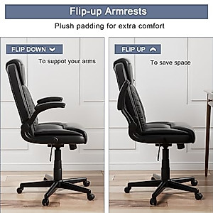 VECELO High Back, Jet Black Ergonomic Executive Chair with SGS Gas Lift, Lumbar Support, Adjustable Height and Rocking Mode, Flip-up Arms, 360°Silent Swivel for Home Office and Gaming