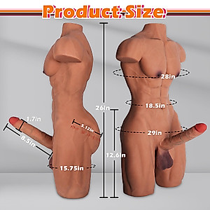 35LB Male Sex Doll with Big Penis for Women, Huge Dildo Torso Sex Doll with Realistic Anal Hole for Gay Men, Adult Sex Toy Half Body with Muscle abs and Legs for Felmale