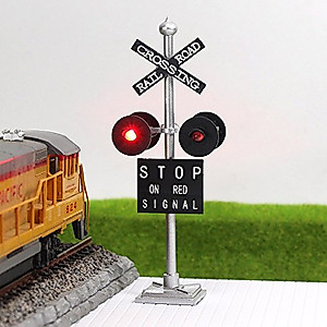 JTD876RP 1 Set HO Scale Railroad Train/Track Crossing Sign 4 Heads LED Made + Circuit Board Flasher-Flashing Red Train Signal Lights Decoration and Party