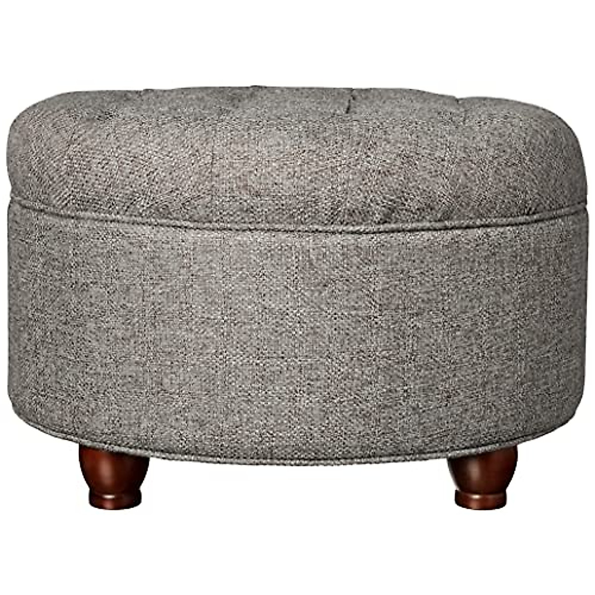 Homepop Home Decor | Large Button Tufted Woven Round Storage Ottoman | Ottoman with Storage for Living Room & Bedroom (Dark Gray)