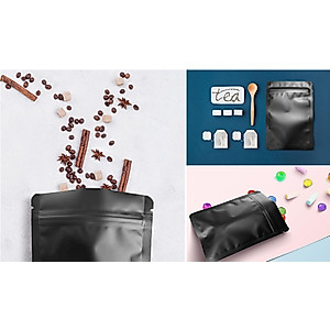 Chamigon 100 Pack Matte Black Mylar Bags - 4.3x6.3 Inches Resealable Smell Proof Foil Zipper Food Pouches - Sealable Flat Packaging Sample Pouch Bag