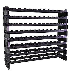 Stackable Modular Wine Rack Wine Storage Rack Wine Holder Display Shelves for Wine Cellar or Basement, Freestanding Wine Rack Thick Wood Wobble-Free (Black, 12 X 8 Rows (96 Slots))