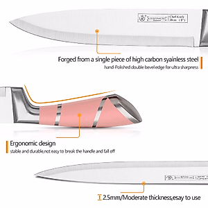 Kitchen Knife Set, 9-Pieces Pink Professional Sharp Chef Knife Set with Acrylic Stand, Striped Hollow Handle Knife Block Set with Gift Box for Family Lover Friends