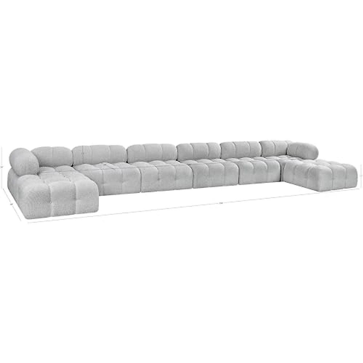 Meridian Furniture 611Grey-Sec8B Ames Collection Modern | Contemporary Modular Sectional with Rich Grey Boucle Fabric, Modular to Create Infinite Configurations, 204" W x 68" D x 28" H, Grey
