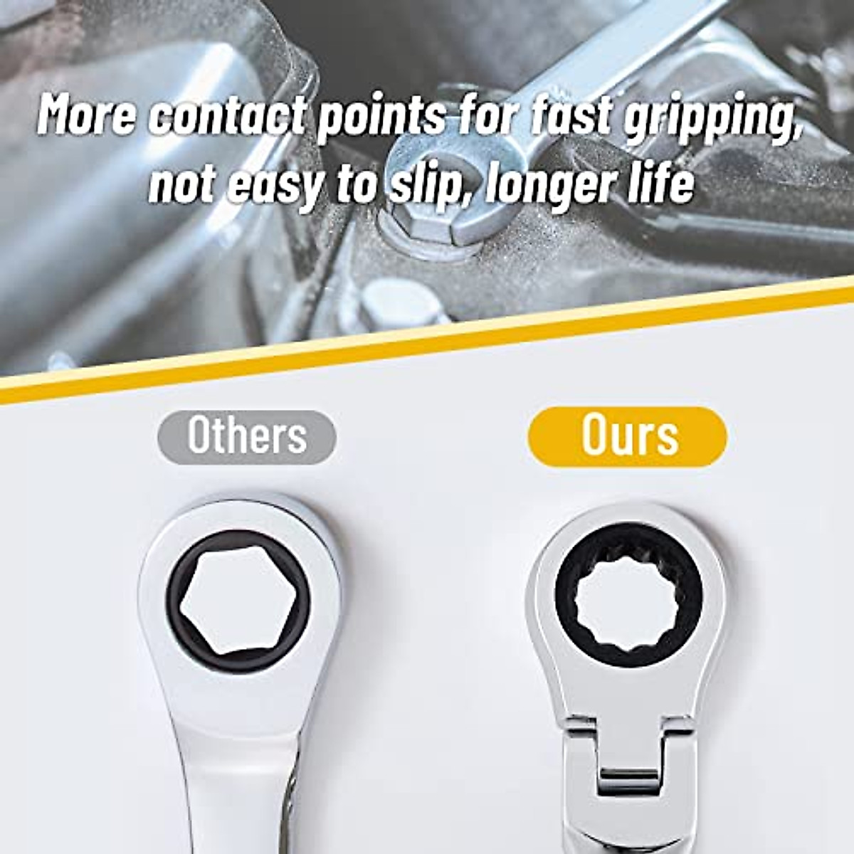 Pilida 18mm Ratcheting Combination Wrench 12 Point Metric Flex Head Gear Wrench Rachet Box End Spanner 72 Teeth Chrome Vanadium Steel