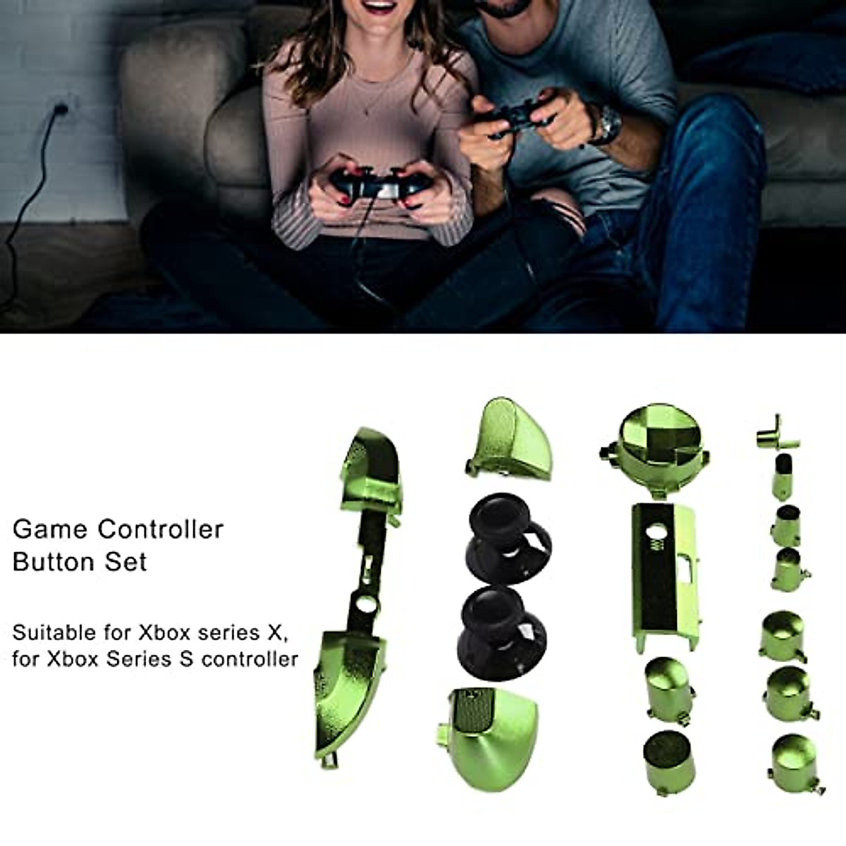 Full Game Controller Plating Button Set, Beautiful Appearance Game Handle Accessories Compatible Unique for Series X(Electroplating Green)