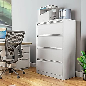 Aobabo 4 Drawer Metal Lateral File Cabinet with Lock,Steel Filing Storage Cabinet with Letter/Legal Size for Home Office,Anti-tilt Structure,Assembly Required…