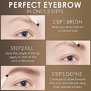 FOCALLURE FLUFFMAX TINTED Liquid Eyebrow Pen, Eyebrow Microblading Pen with a Micro-Fork Tip Applicator, Long-Lasting, Smudge-Proof, Creates Natural Looking Brows, DEEP BROWN